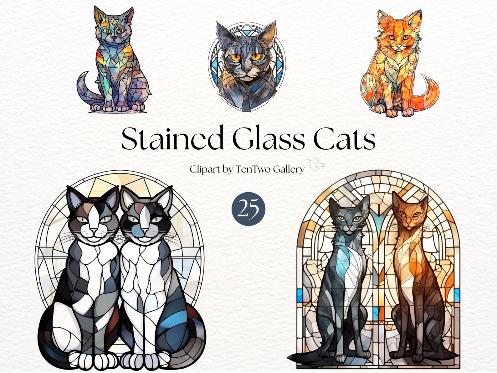 Stained Glass Cats Clipart Coloured Glass Cats Cute Kitten Images ...