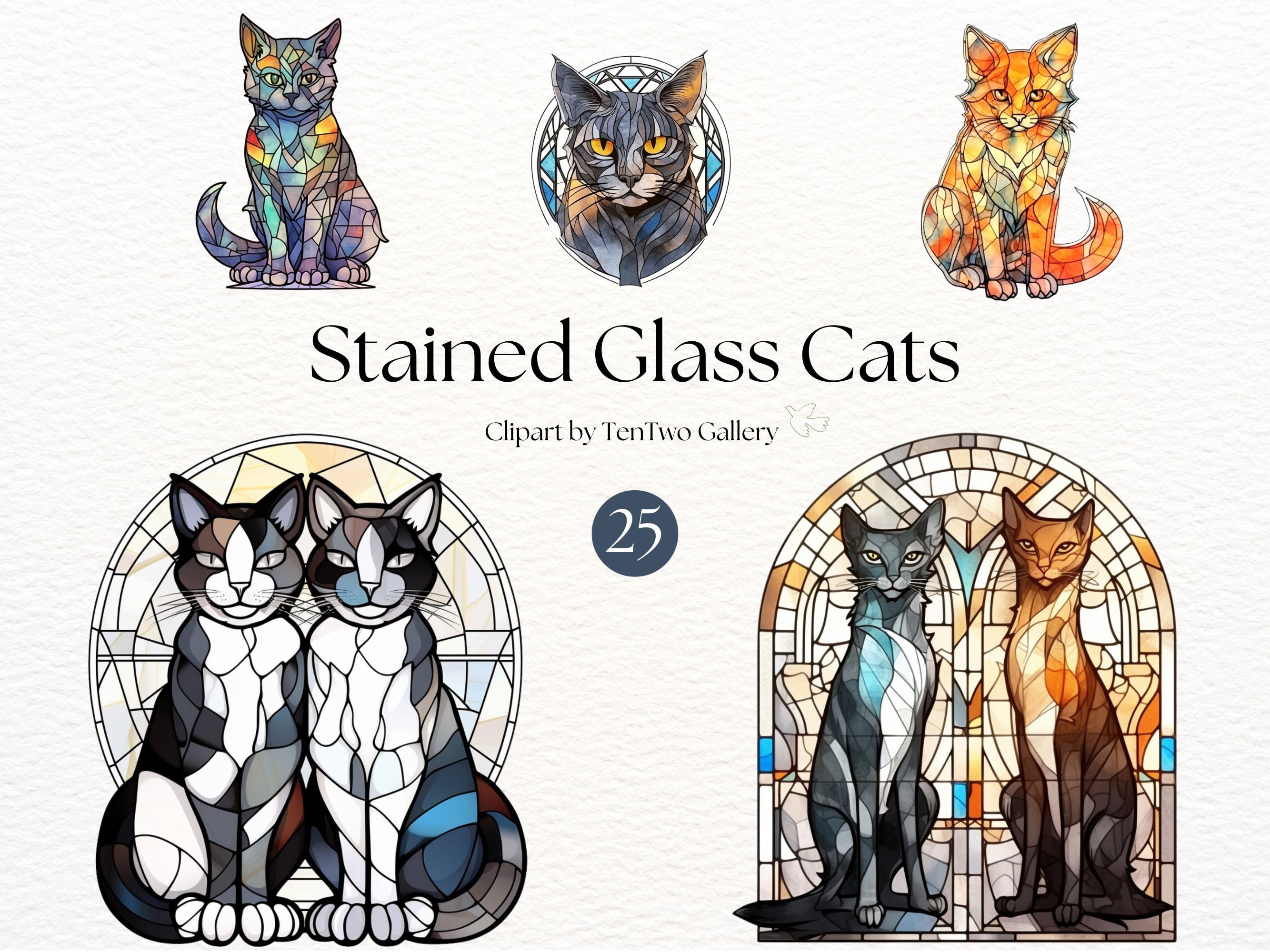 Stained Glass Cats Clipart Coloured Glass Cats Cute Kitten Images ...