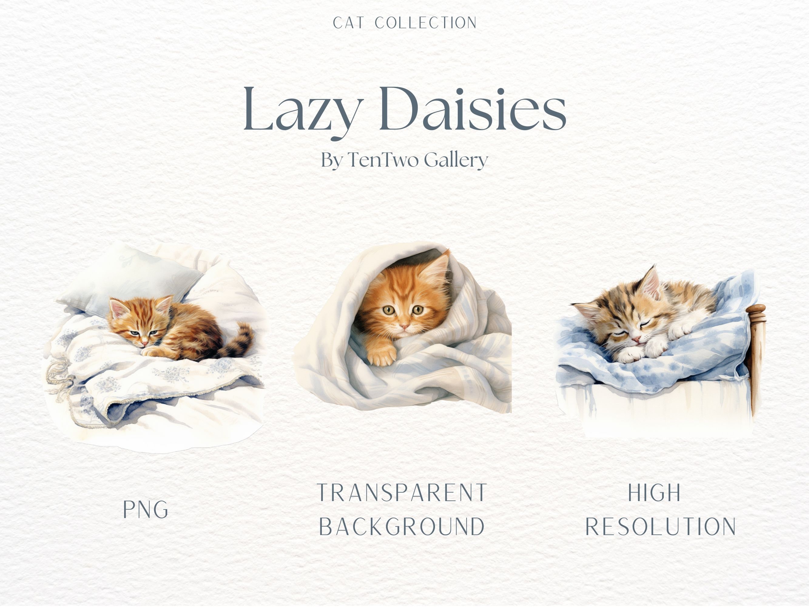 Bedtime Kittens Clipart, Sleepy Kittens Clipart, Watercolor Cats, Pet ...