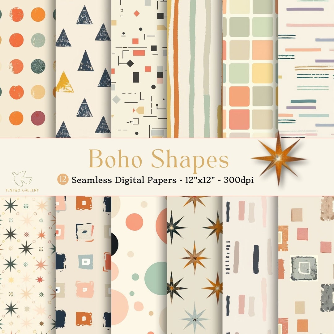 Boho Seamless Digital Paper, Printable Boho Scrapbook Paper, Boho ...