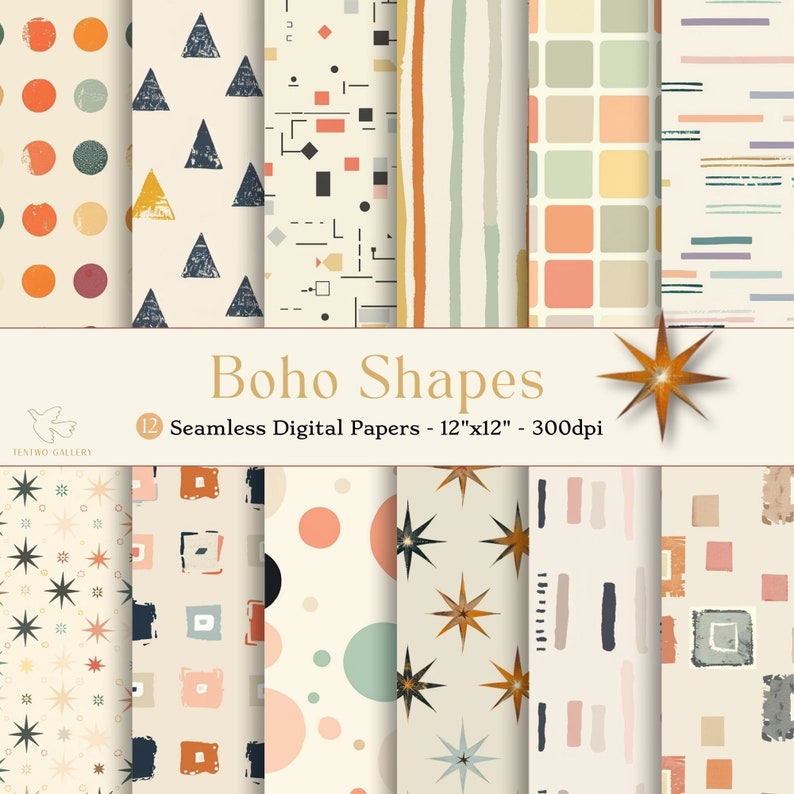 Boho Seamless Digital Paper, Printable Boho Scrapbook Paper, Boho ...