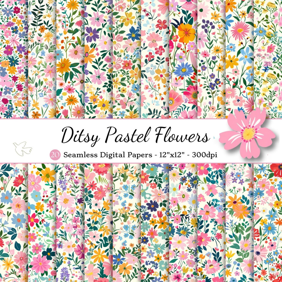 Ditsy Pastel Flowers Seamless Digital Paper, Cute Printable Summer ...