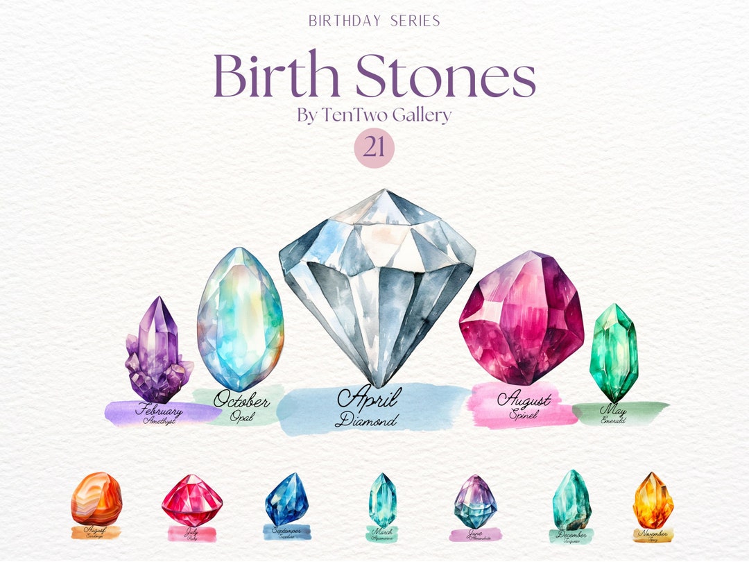 Birthstones Clipart, Watercolour Birth Gems Sublimation, All 21 ...