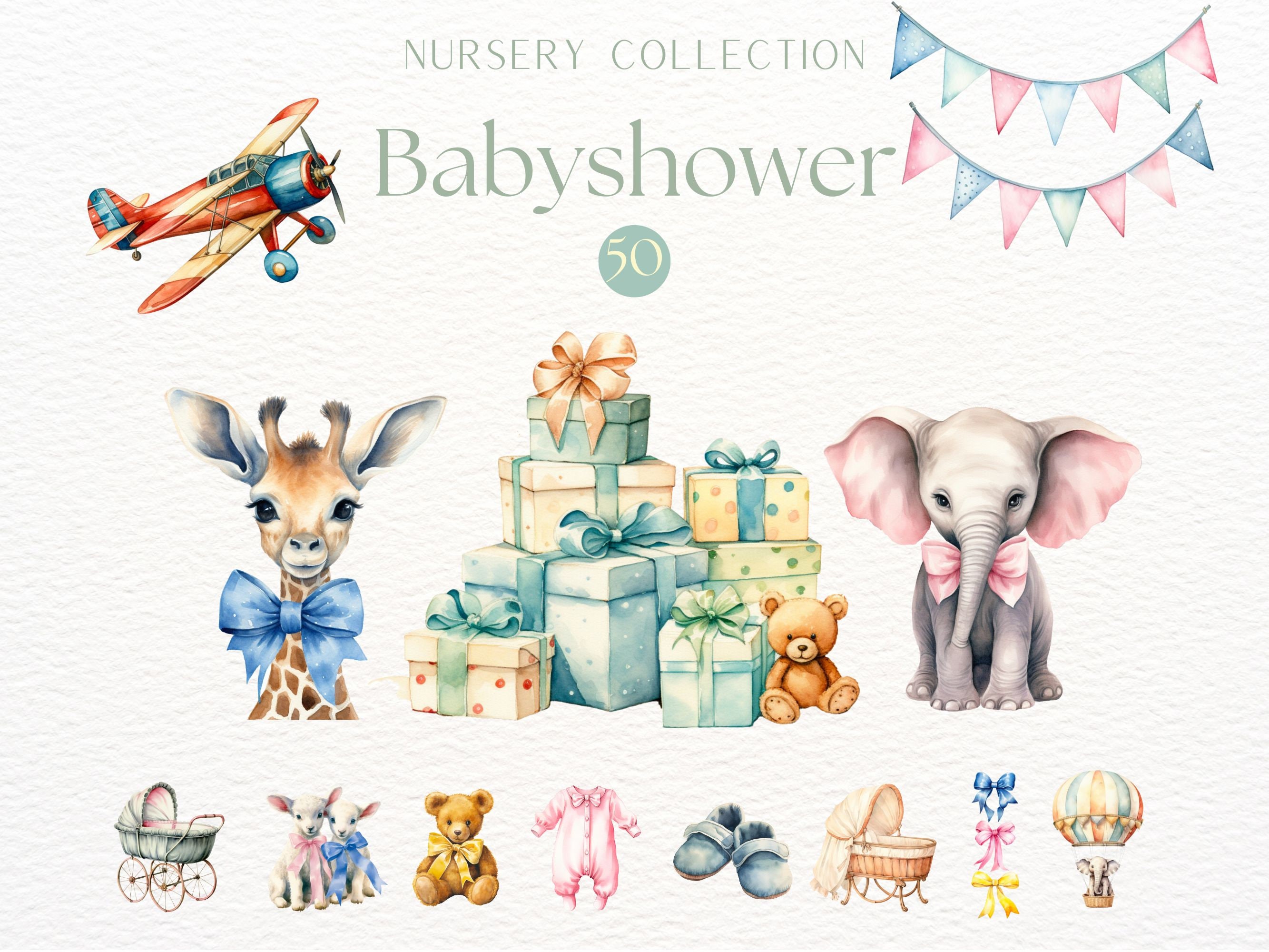 Watercolour Baby Shower Clipart, Nursery Decor, Baby Celebration PNG ...