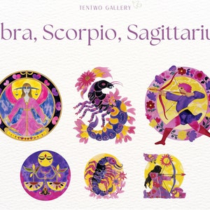 70's Zodiac Signs Clipart, Astrology Graphics, Retro Zodiac Symbols ...
