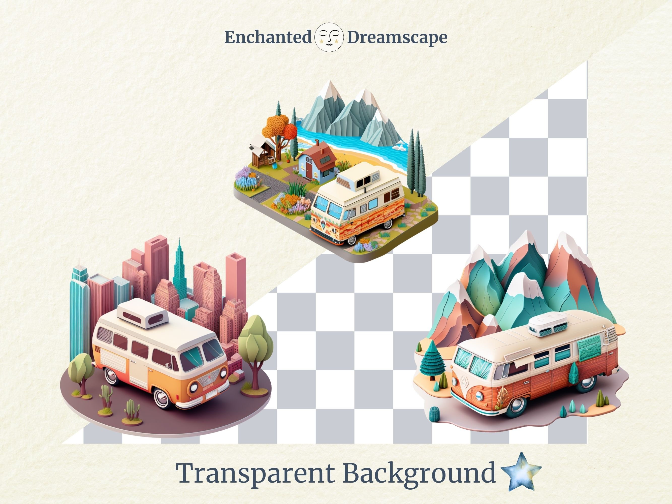 3-D Vintage Campers Clipart | Vintage Camper Vans Bundle | Commercial ...