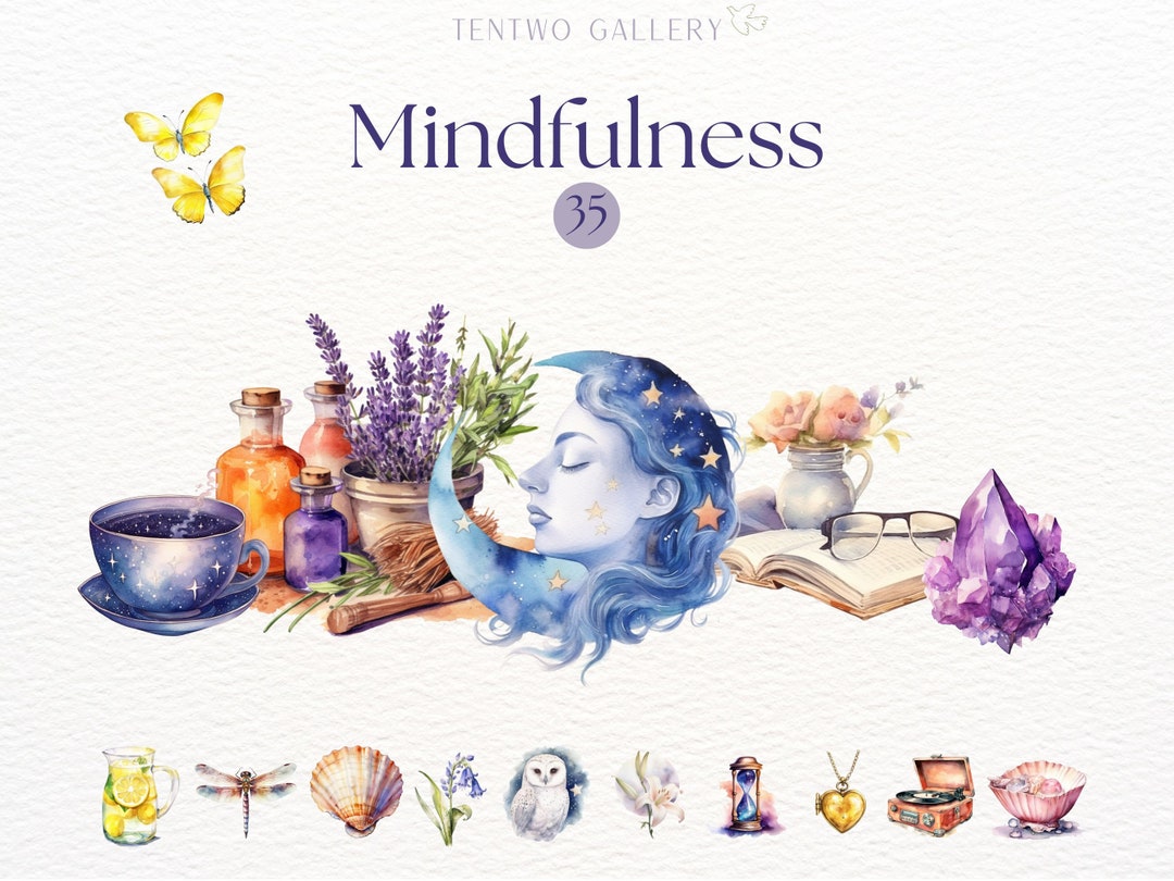 Mindfulness Clipart, Serene Watercolor Graphics, Self Care Journal ...