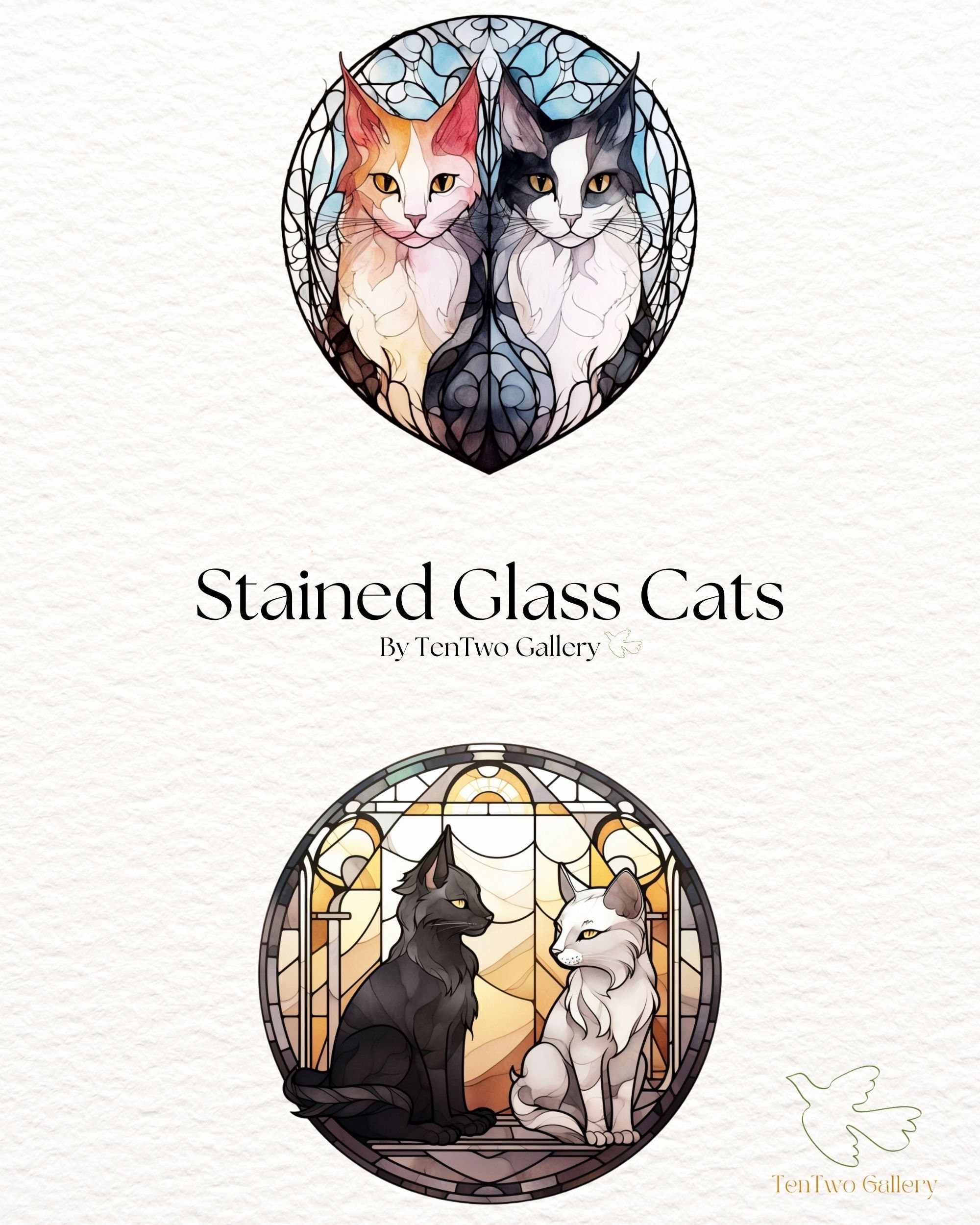 Stained Glass Cats Clipart Coloured Glass Cats Cute Kitten Images ...