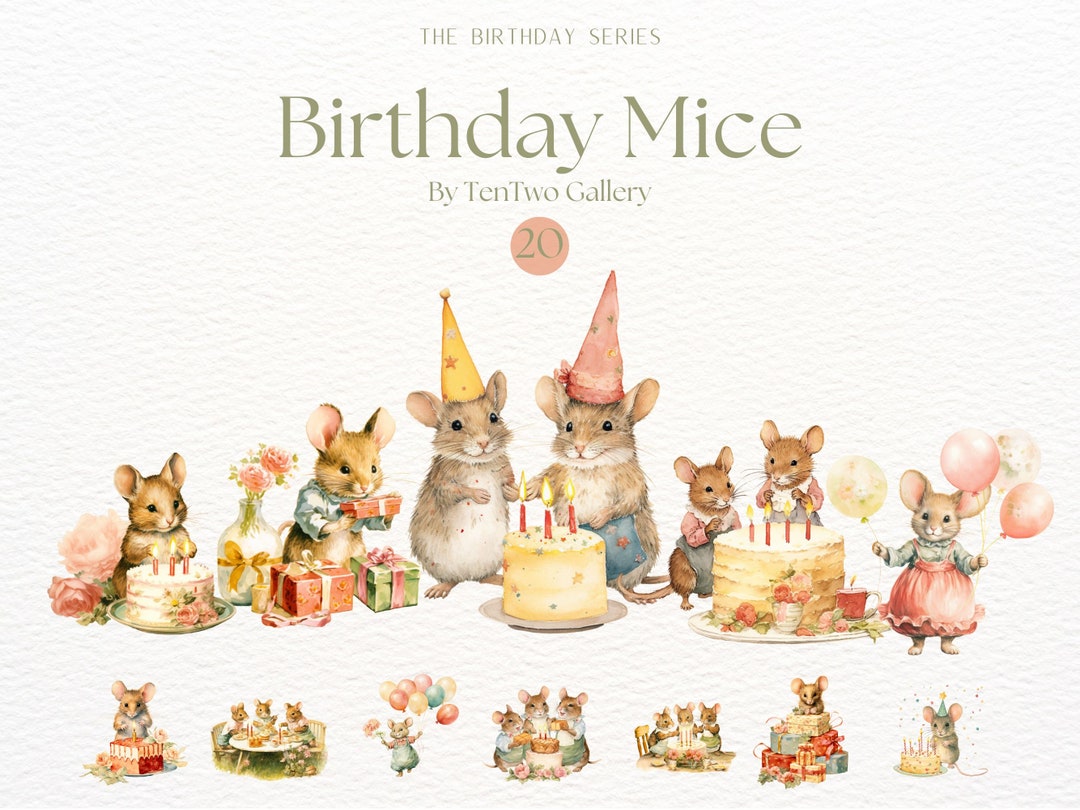 Birthday Mice Clipart, Celebration Graphics, Cute Mice Clipart ...