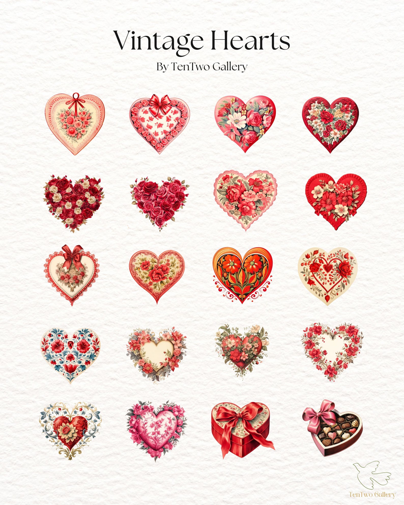 Vintage Hearts Clipart | Valentines Day Clipart | Retro Hearts PNG ...