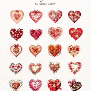 Vintage Hearts Clipart | Valentines Day Clipart | Retro Hearts PNG ...