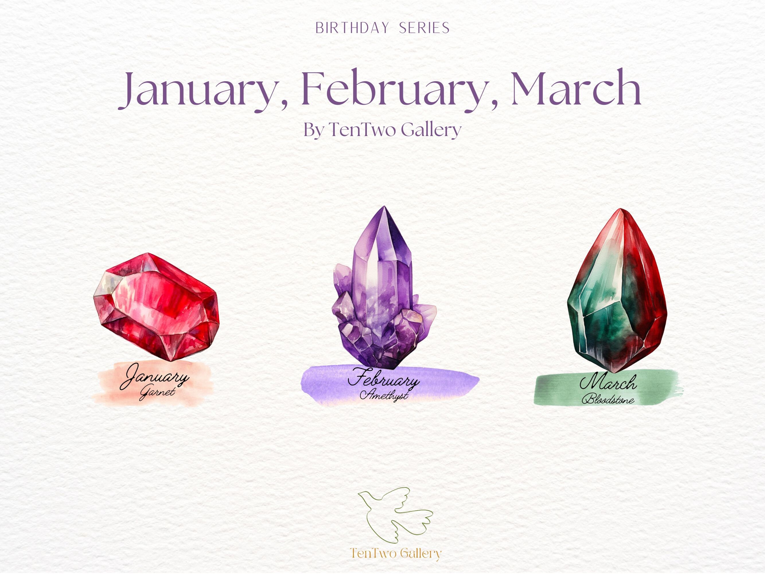 Birthstones Clipart, Watercolour Birth Gems Sublimation, All 21 ...
