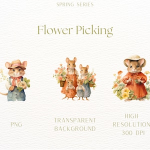 Watercolor Spring Mice Clipart, Cute Mice Clipart, Spring Sublimation ...