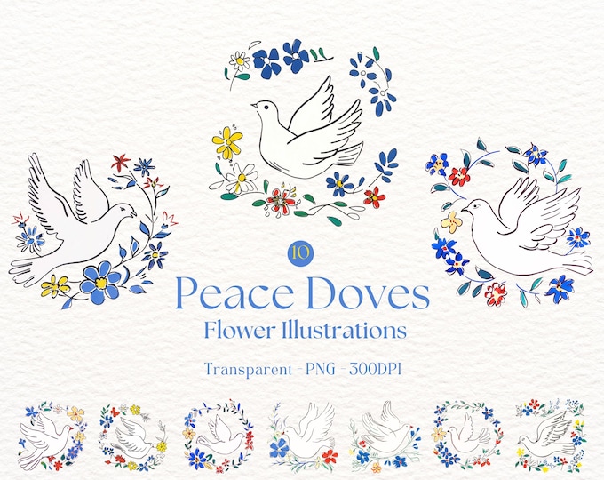 Peace Dove Clipart: Minimalist Line Art Designs (digital Download ...