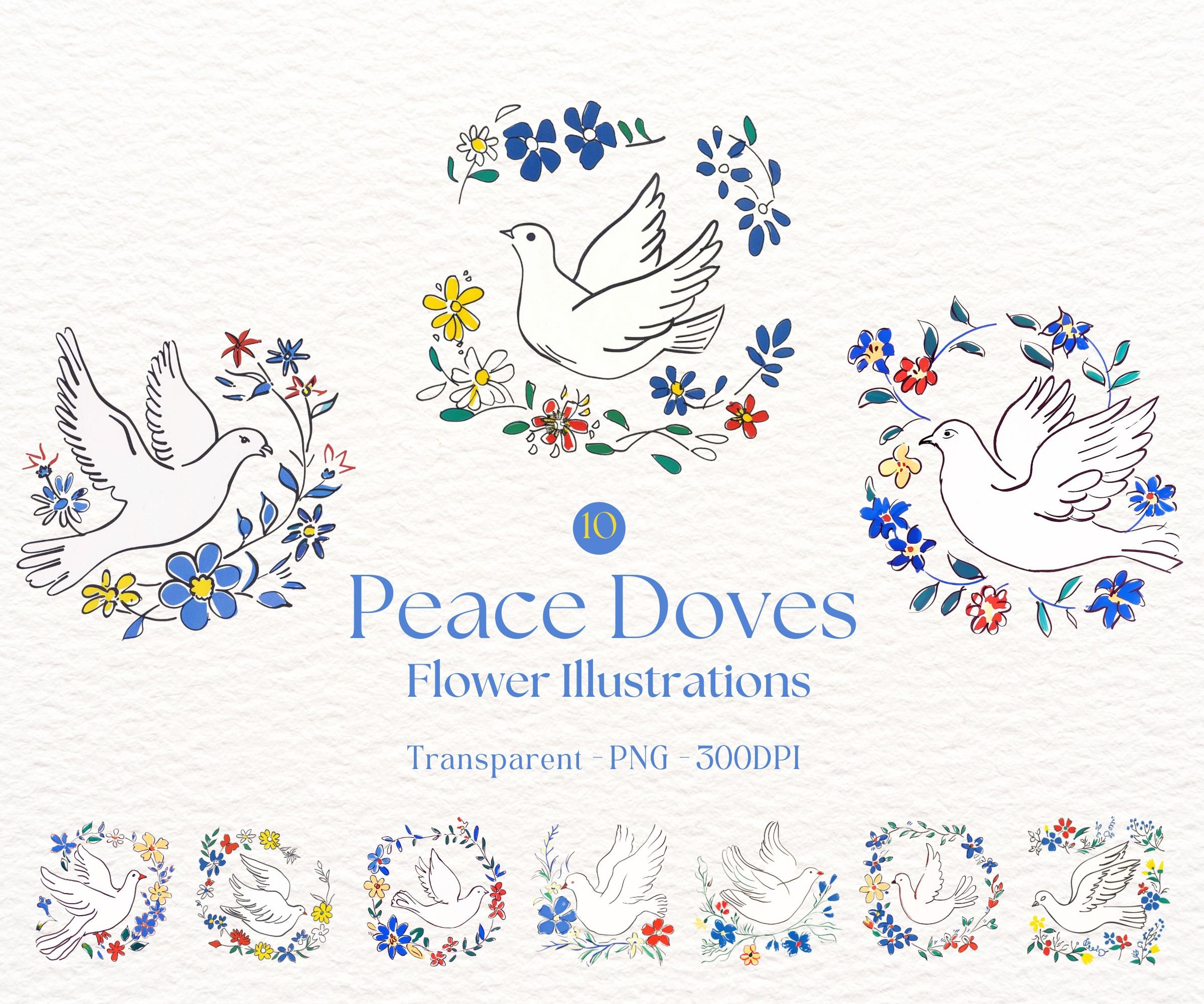 Peace Doves Clipart, Floral Peace Dove Illustrations, White Peace Dove ...