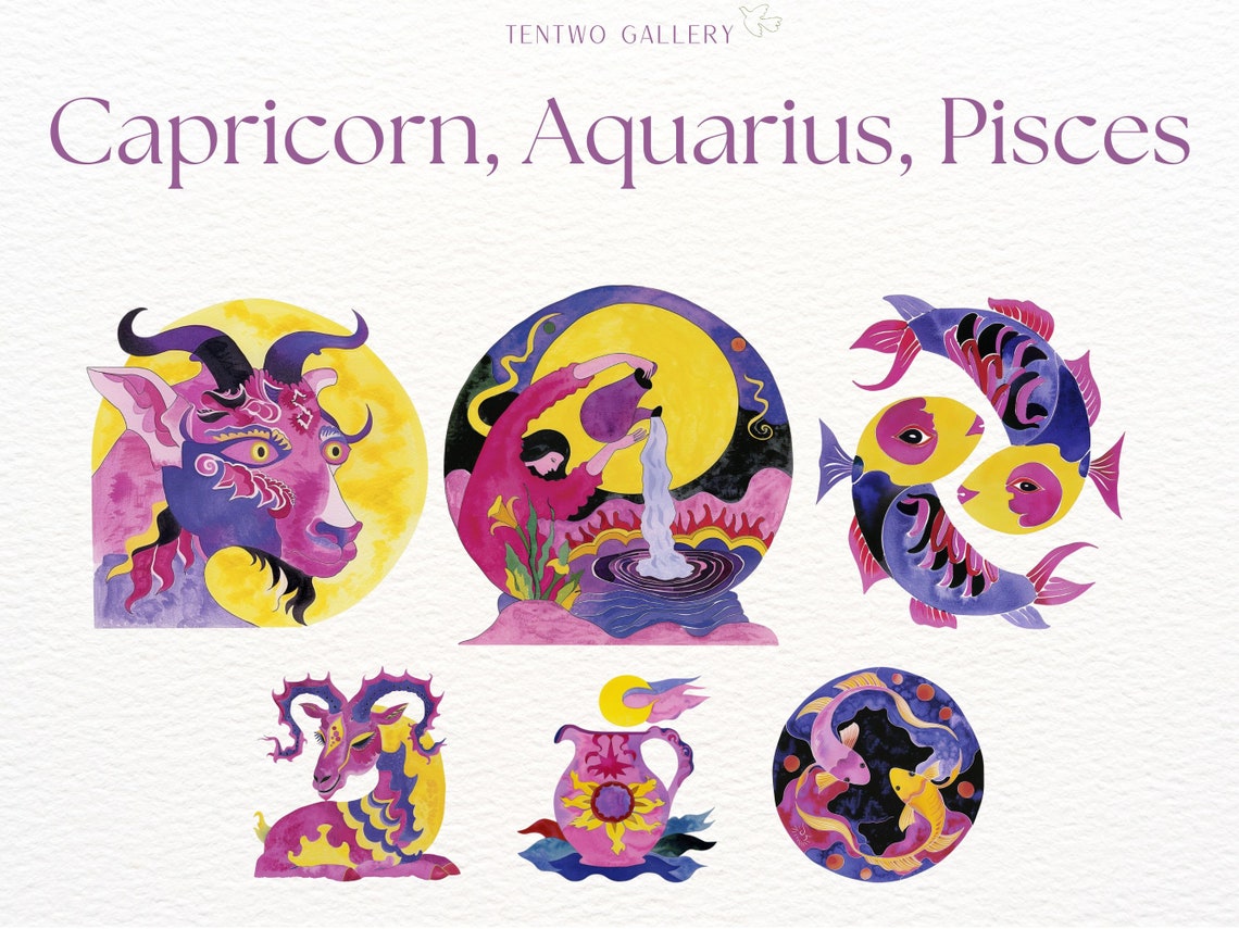 70's Zodiac Signs Clipart, Astrology Graphics, Retro Zodiac Symbols ...