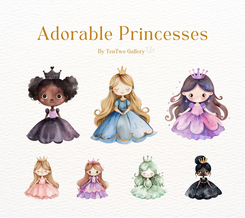 Pink Princess Watercolor Clipart Bundle, Nursery Fairytale Clipart ...