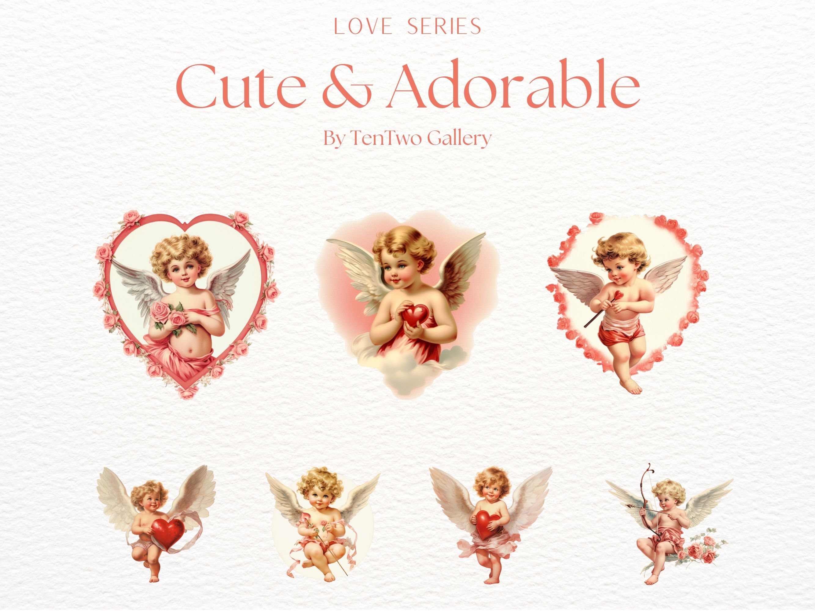 Classic Cupid Illustrations Clipart, Vintage Valentines Clipart, Love ...