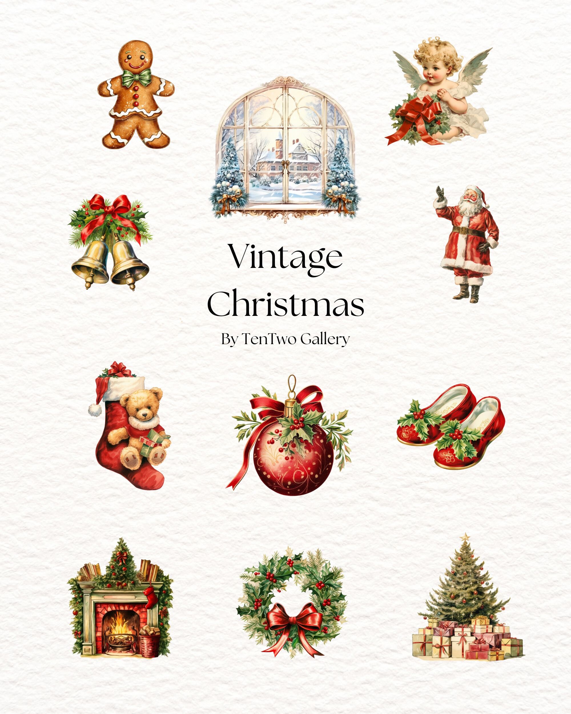 Vintage Christmas Clipart Bundle Retro Christmas Illustrations ...