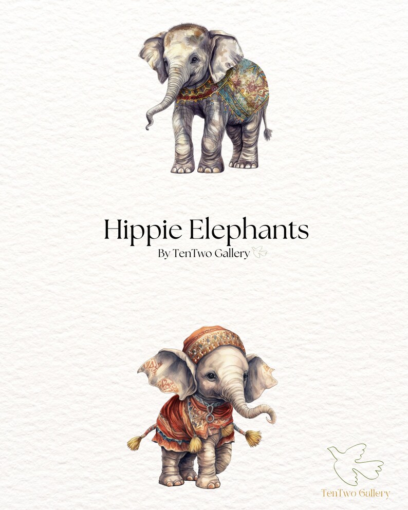 Vintage Elephants Clipart Bundle | Hippie Elephants Clipart | Groovy ...