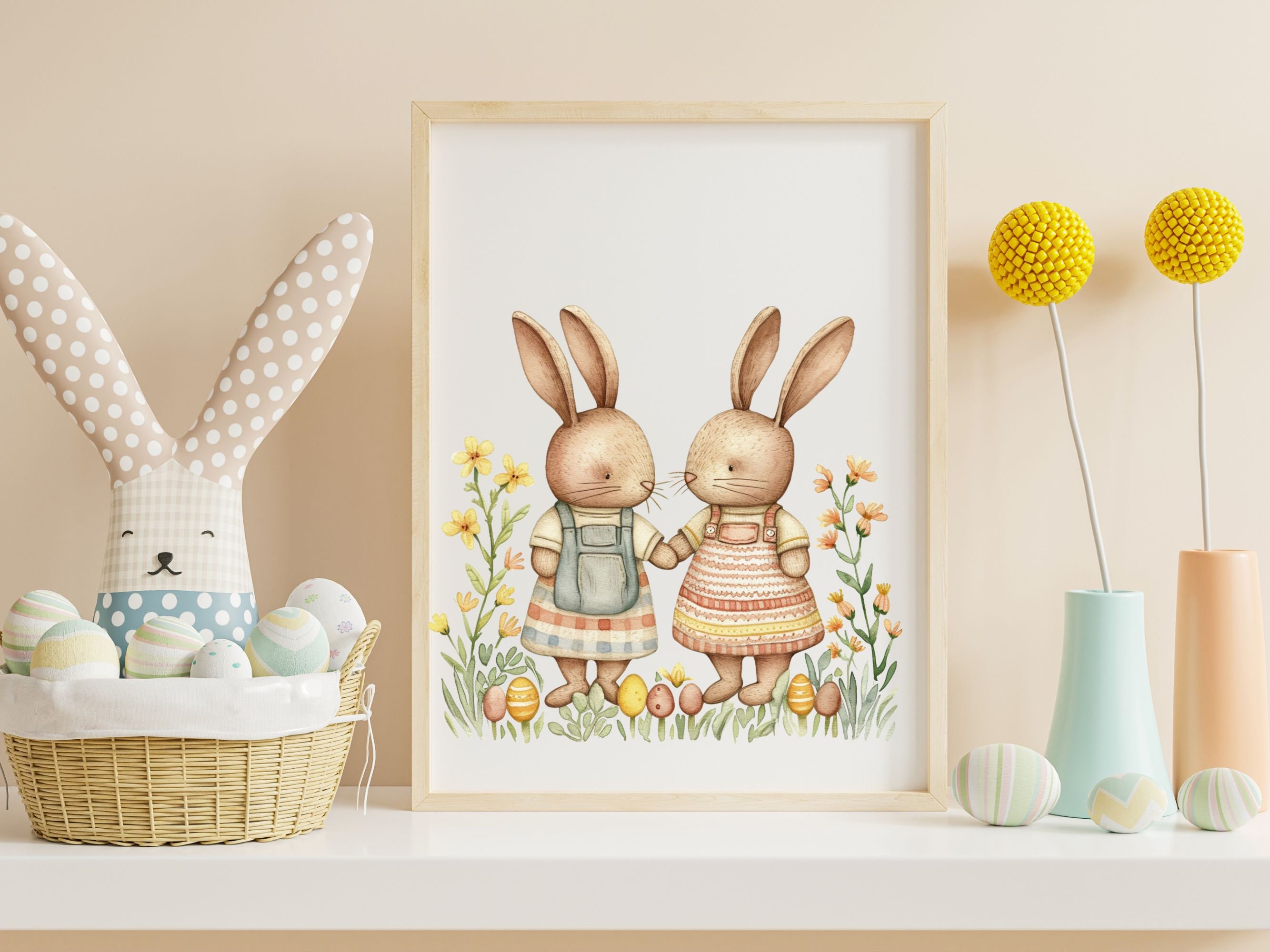 Easter Bunnies Clipart, Cute Plush Toy Bunny Clipart, Watercolor Floral ...