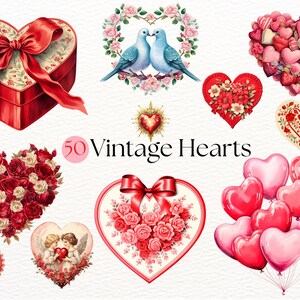 Vintage Hearts Clipart | Valentines Day Clipart | Retro Hearts PNG ...