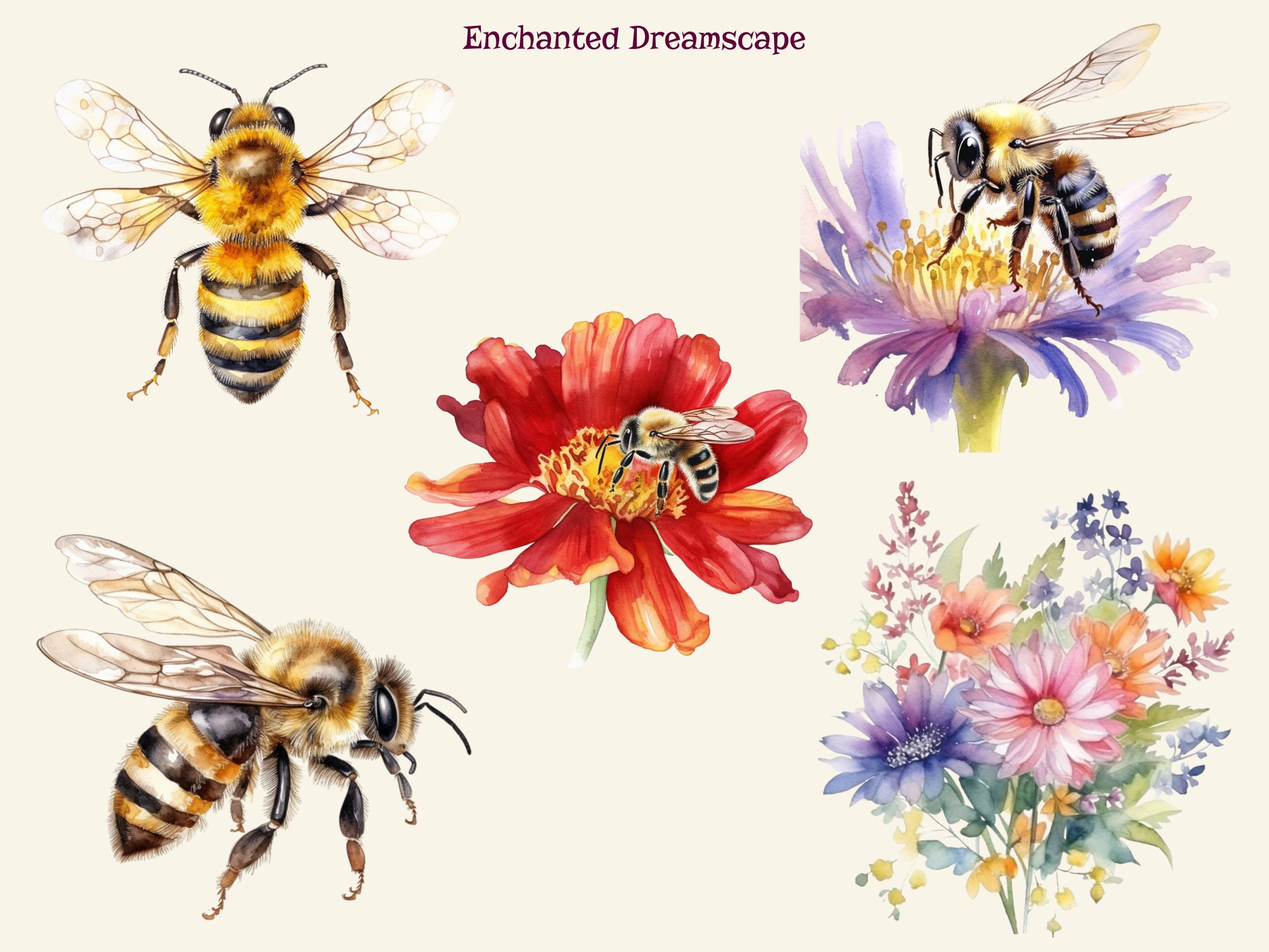 Watercolour Honey Bee Clipart Spring Garden Honey Bee Bundle Honey PNG ...