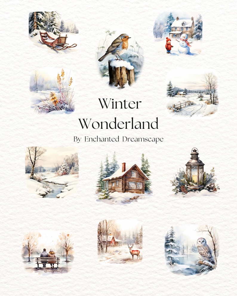 Winter Wonderland Clipart Bundle Watercolor Clipart Winter - Etsy