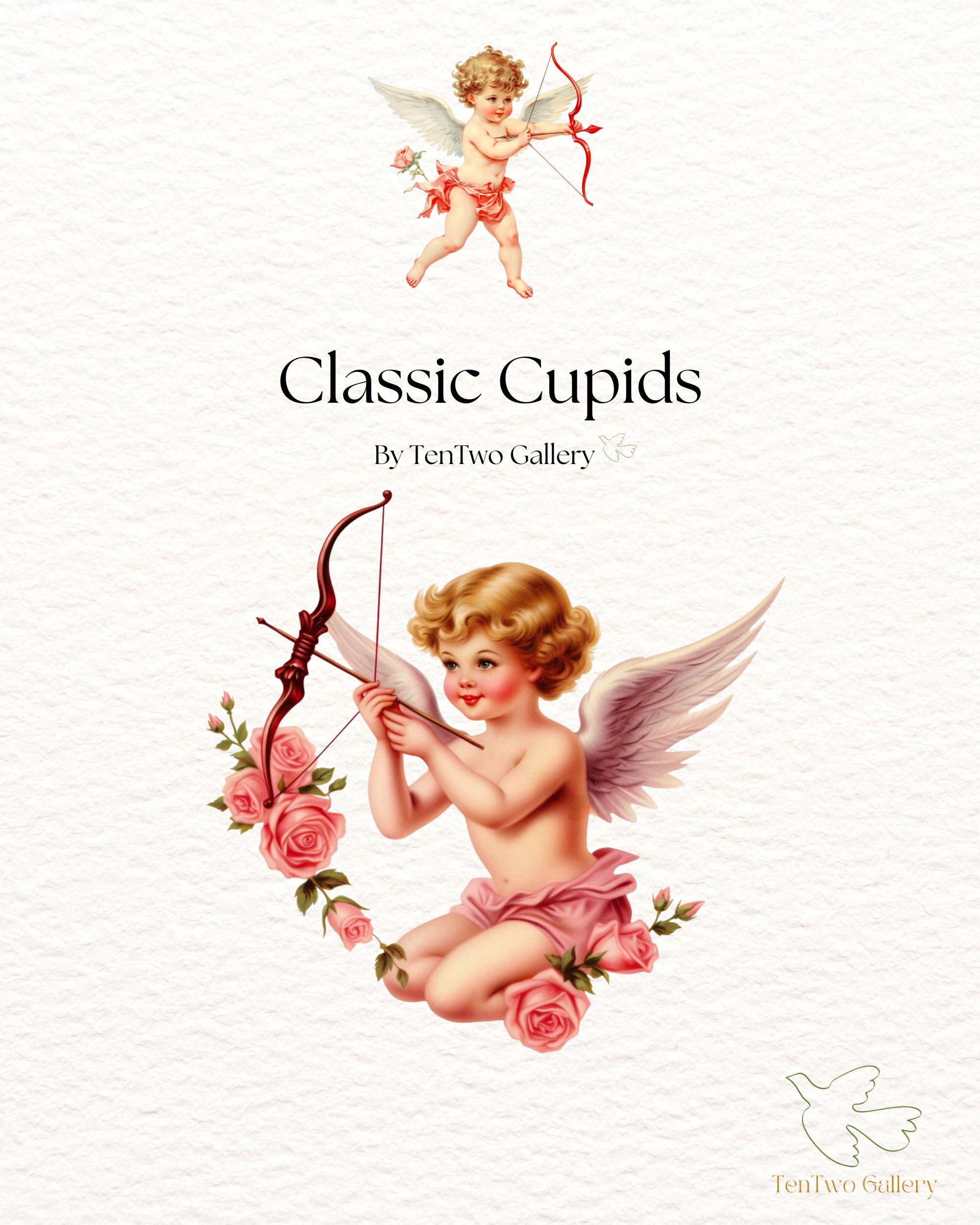 Classic Cupid Illustrations Clipart Vintage Valentines Clipart ...