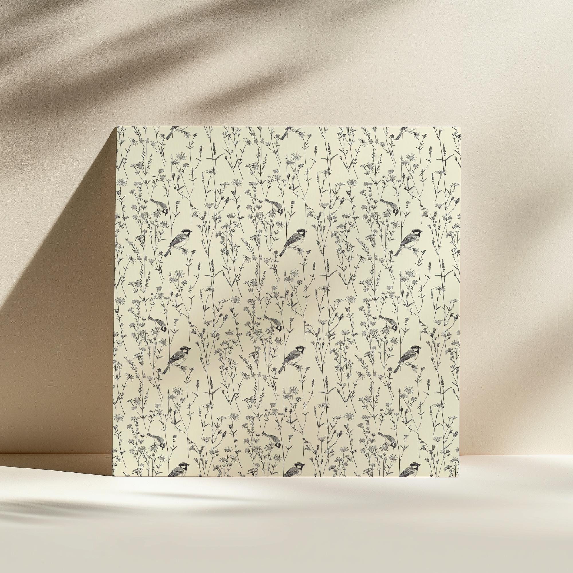 Wildflowers Line Art Seamless Digital Paper, Floral Printable Scrapbook ...