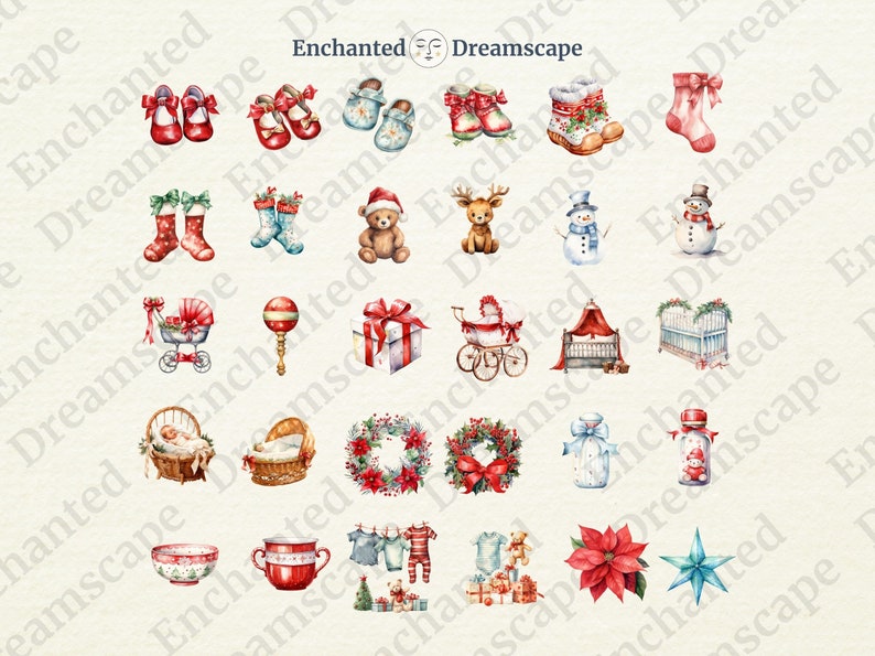 Christmas Baby Clipart Bundle | Watercolor Clipart | Babyshower ...