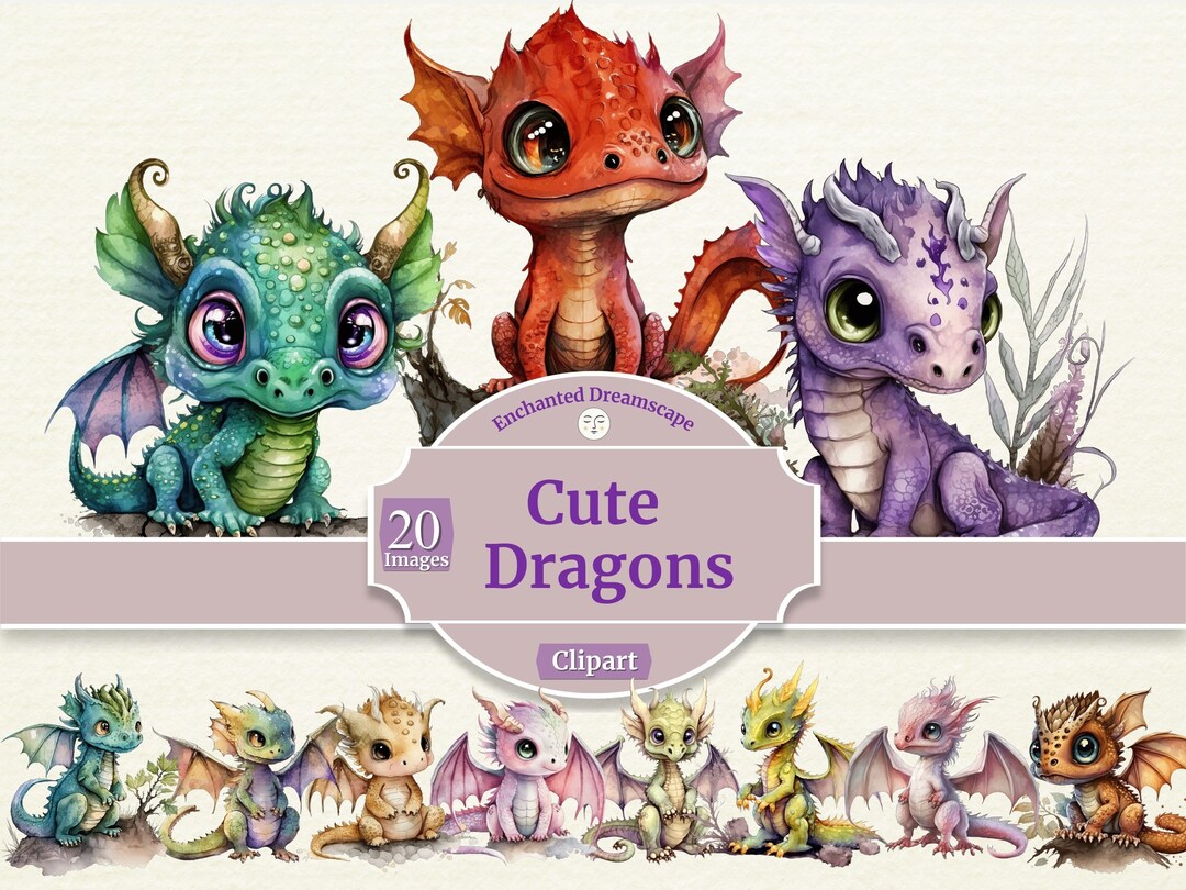 Cute Dragons Clipart | Watercolour Clipart | Adorable Dragons | Fantasy ...