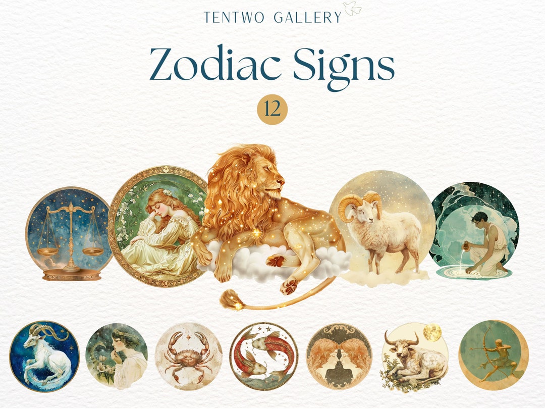 Vintage Zodiac Signs Clipart, Astrology Graphics, Retro Zodiac Symbols ...