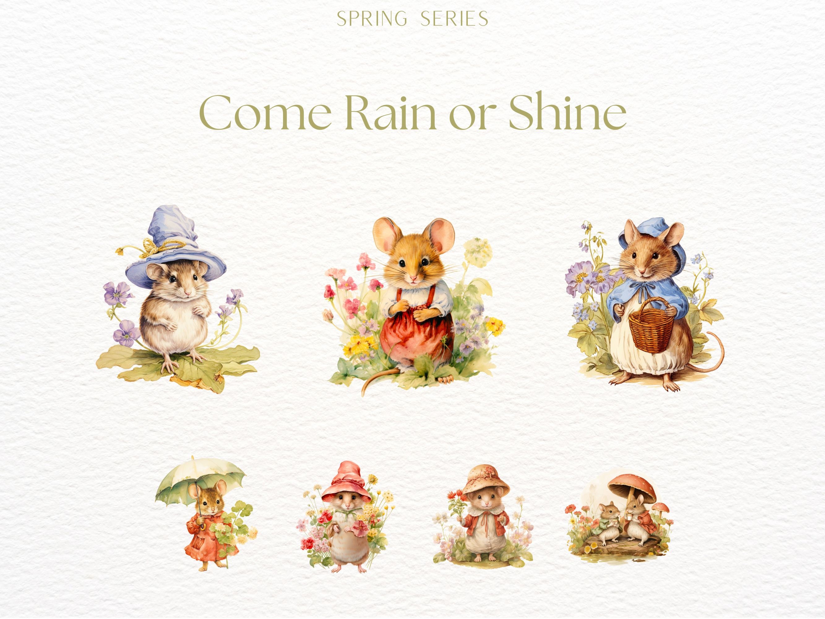Watercolor Spring Mice Clipart, Cute Mice Clipart, Spring Sublimation ...