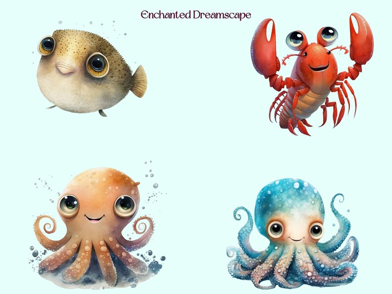 Watercolour Ocean Animals Clipart Under the Sea Clipart - Etsy
