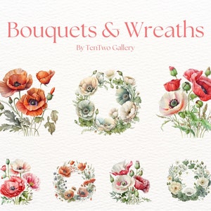 Watercolour Poppy Flowers Clipart, Floral Bouquets, Poppy Wreaths ...