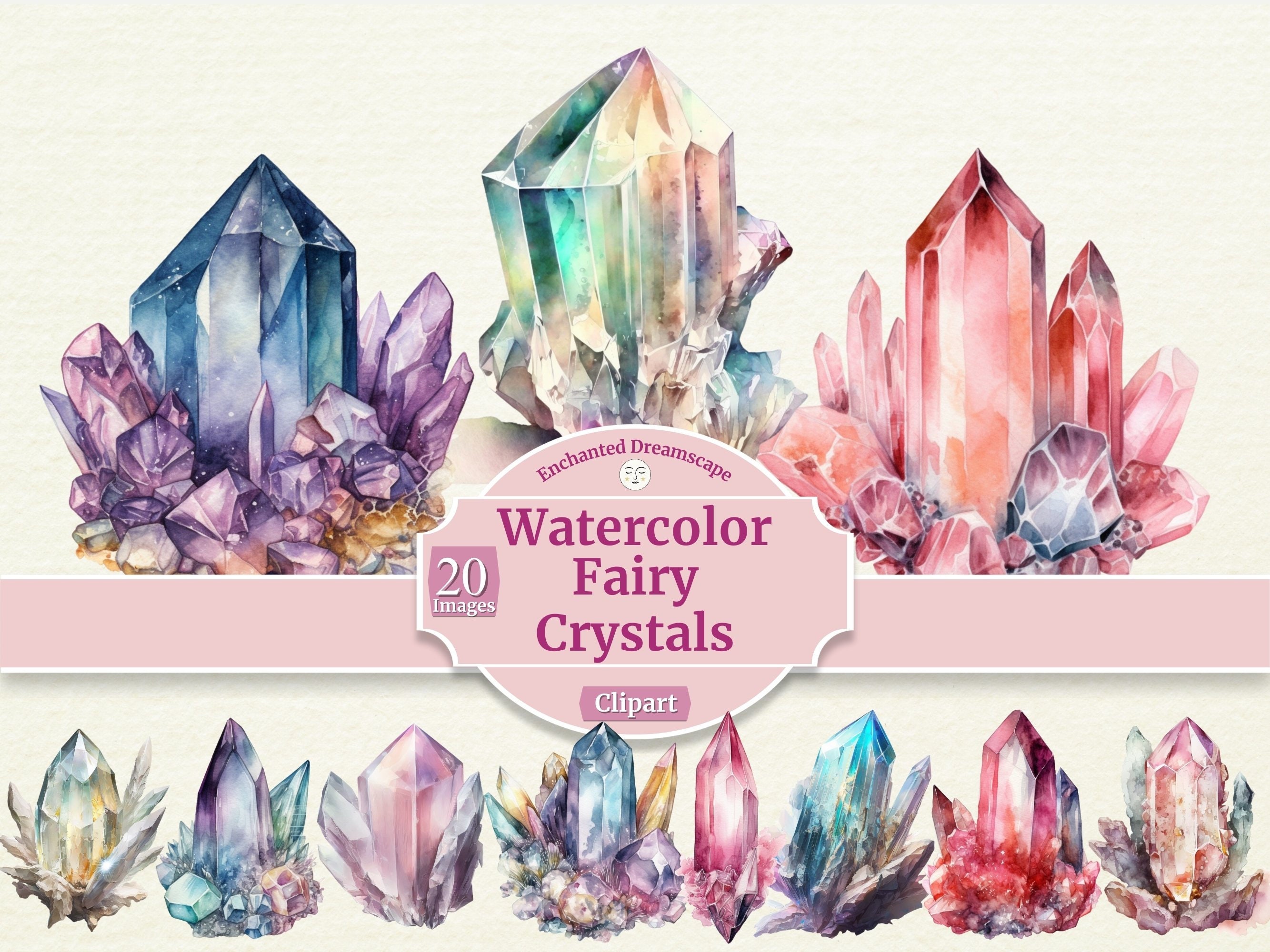 Watercolour Fairy Crystals Clipart Magical Crystals Clipart Bundle ...