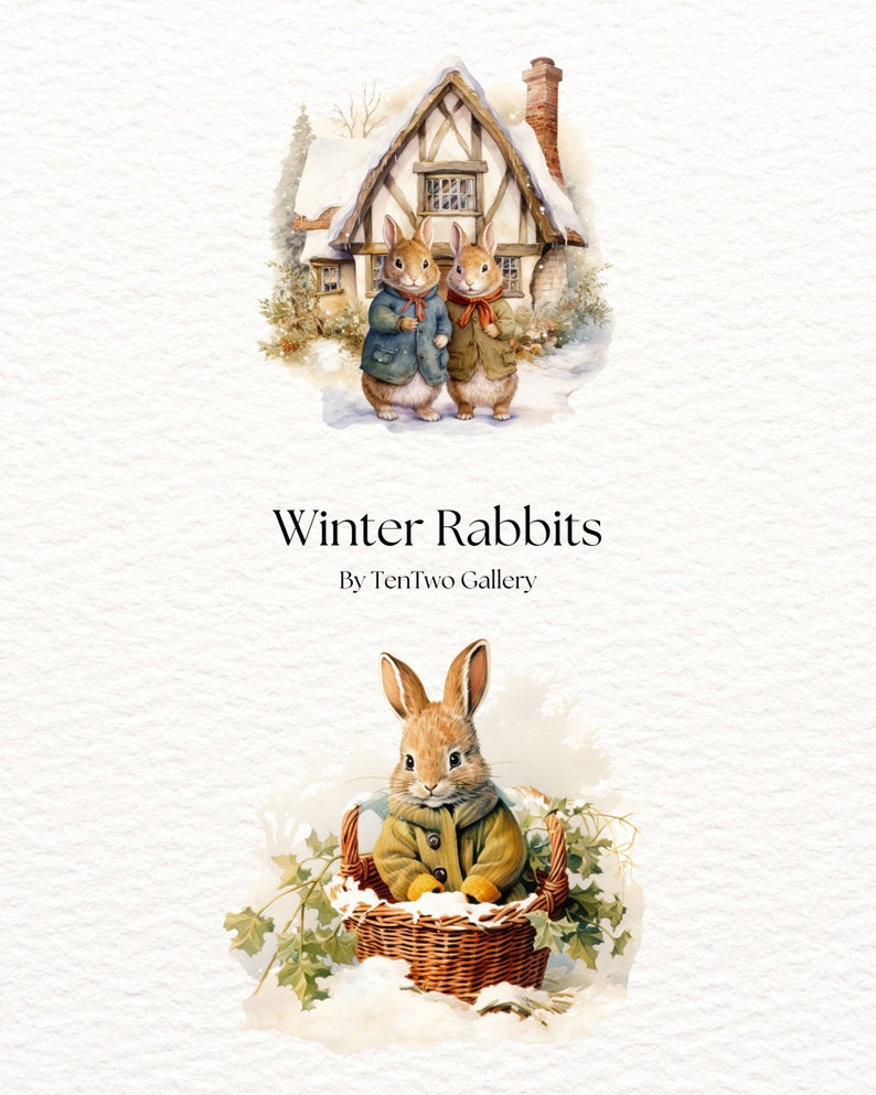 Winter Rabbits Clipart | Watercolor Bunny Clipart | Cute Winter Animals ...