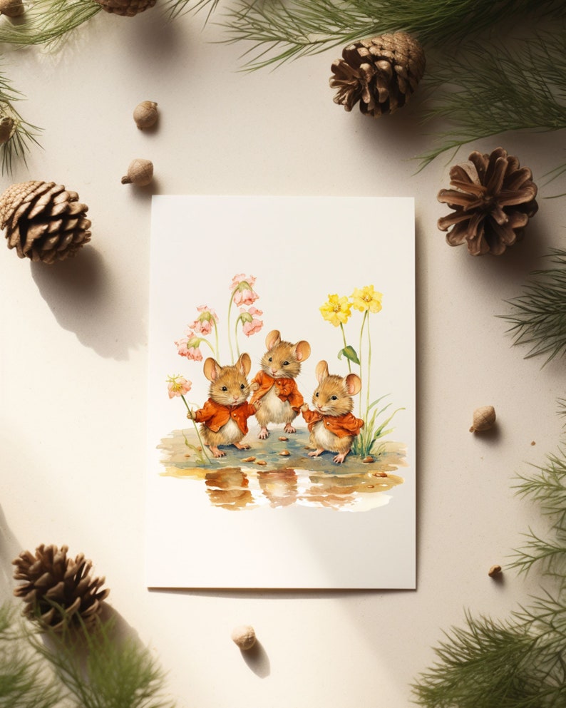 Watercolor Spring Mice Clipart Cute Mice Clipart Spring Sublimation ...