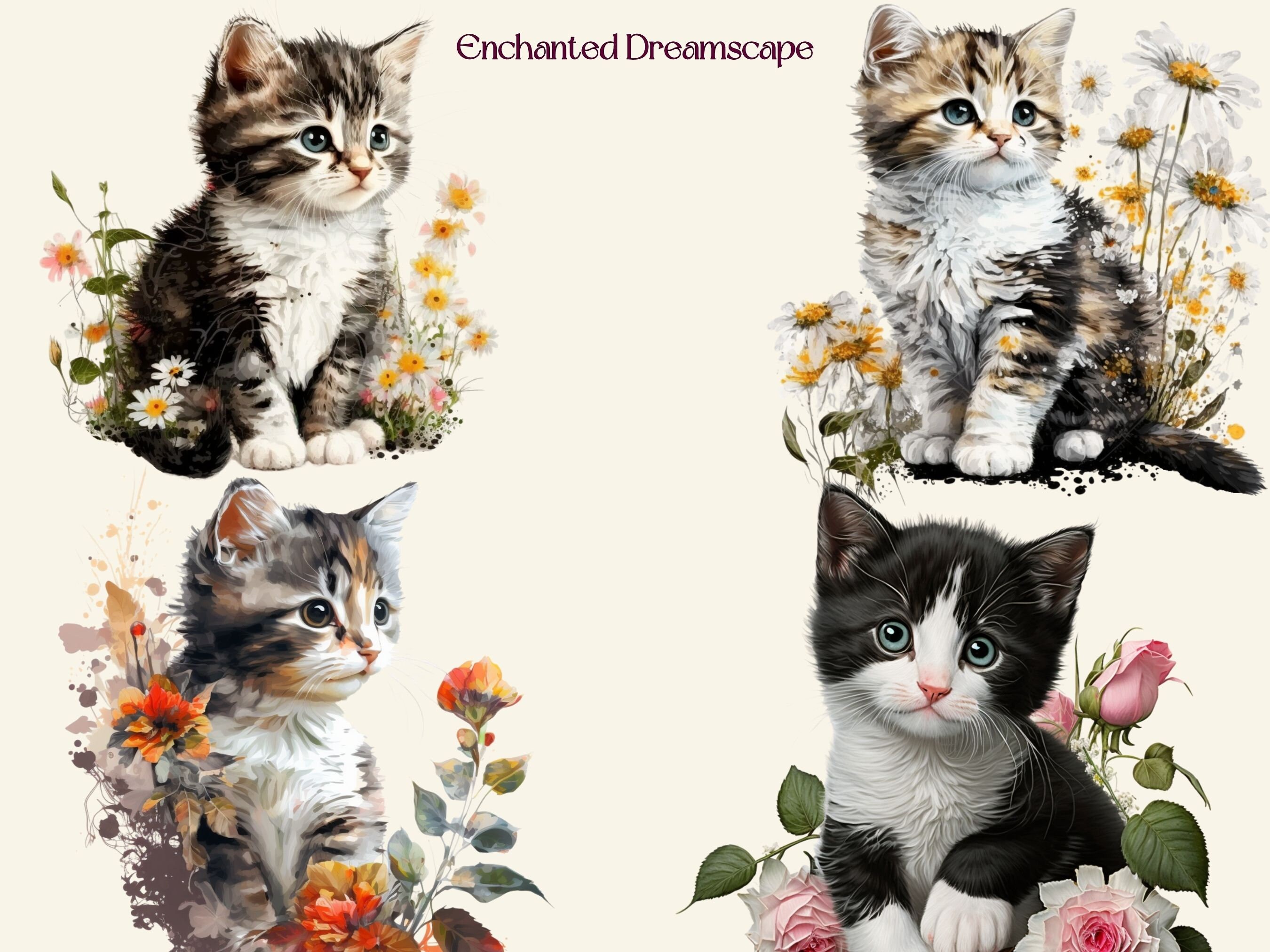Watercolour Cats Clipart Cute Kittens Clipart Bundle - Etsy