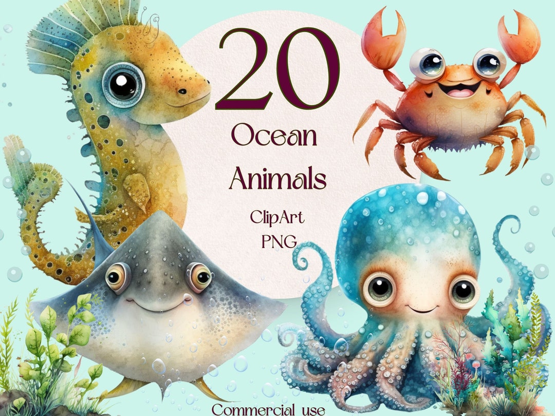 Watercolour Ocean Animals Clipart Under the Sea Clipart - Etsy
