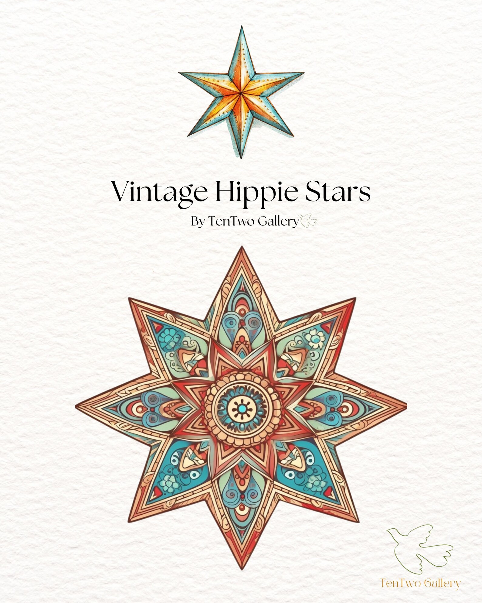 Vintage Hippie Stars Clipart | Stars PNG | Groovy Stars Illustrations ...