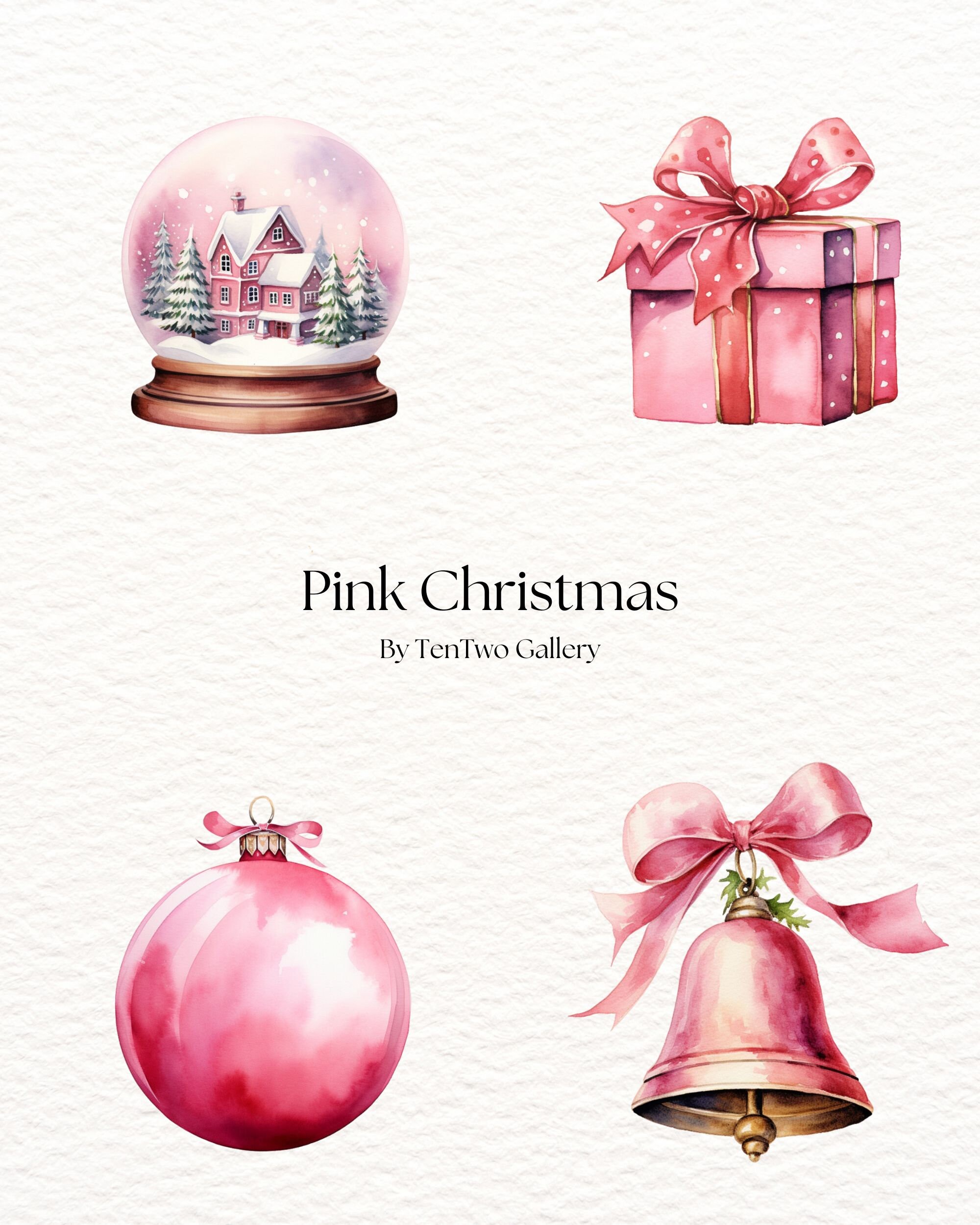 Pink Christmas Clipart Watercolor Clipart Christmas Sublimation Pink ...