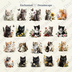 Watercolour Cats Clipart Cute Kittens Clipart Bundle Commercial Use ...