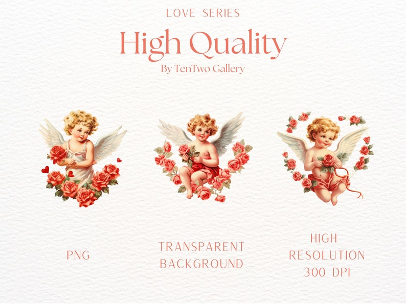 Classic Cupid Illustrations Clipart, Vintage Valentines Clipart, Love ...