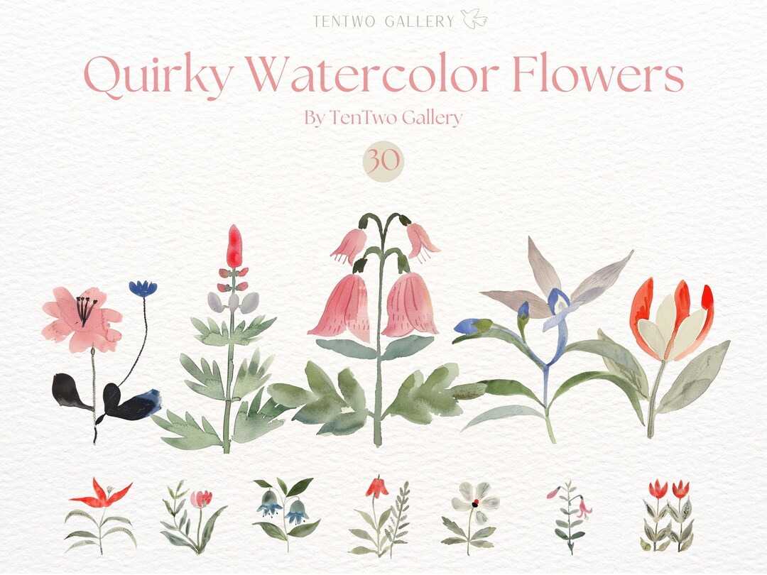 Quirky Flowers Clipart, Watercolor Flower Sublimation, Artistic Floral ...