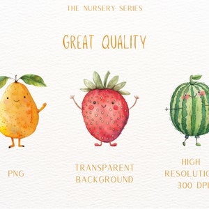 Nursery Fruit Clipart, Watercolor Fruit Characters, Healthy Foods ...