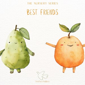 Nursery Fruit Clipart, Watercolor Fruit Characters, Healthy Foods ...