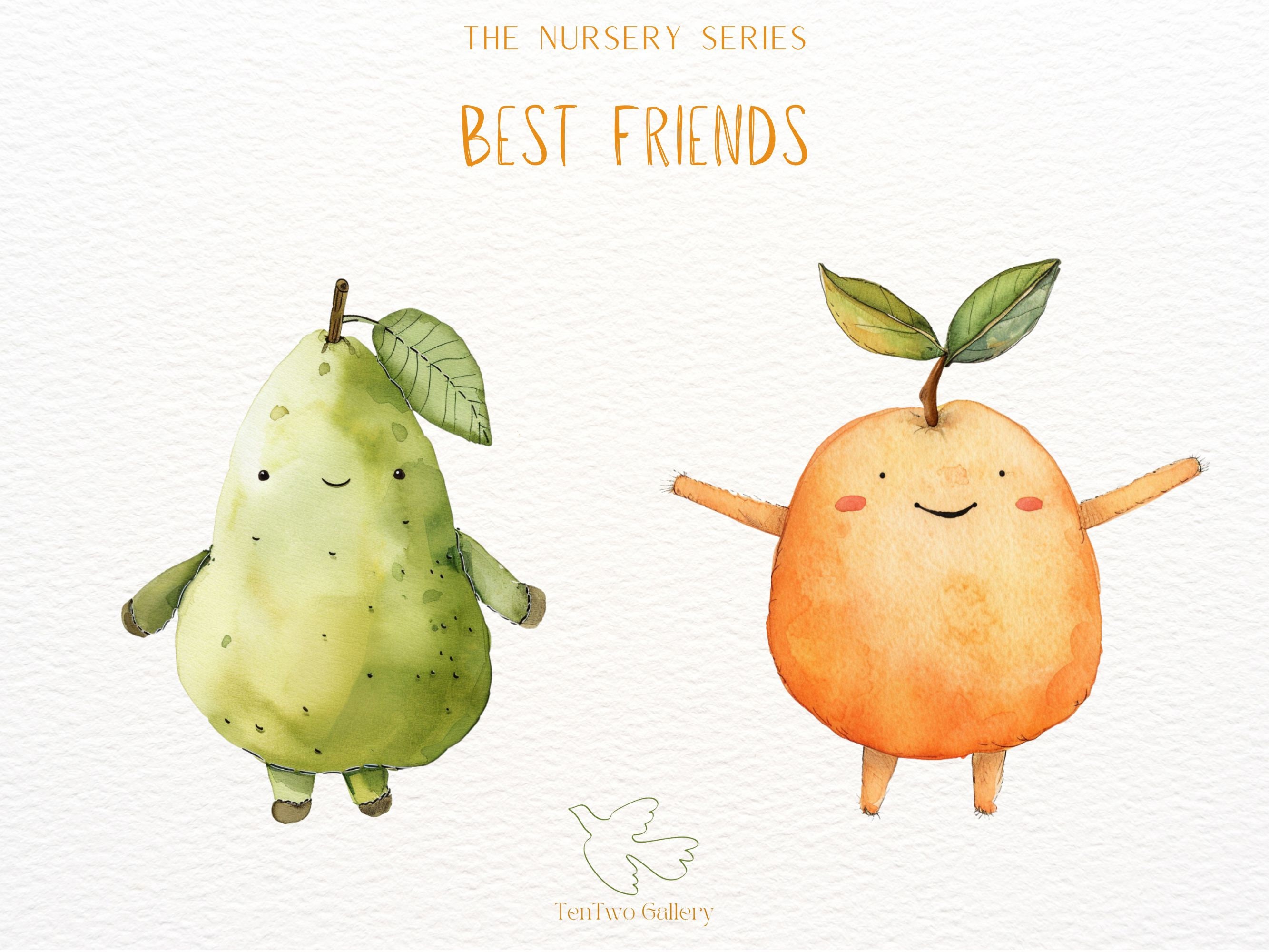 Nursery Fruit Clipart, Watercolor Fruit Characters, Healthy Foods ...