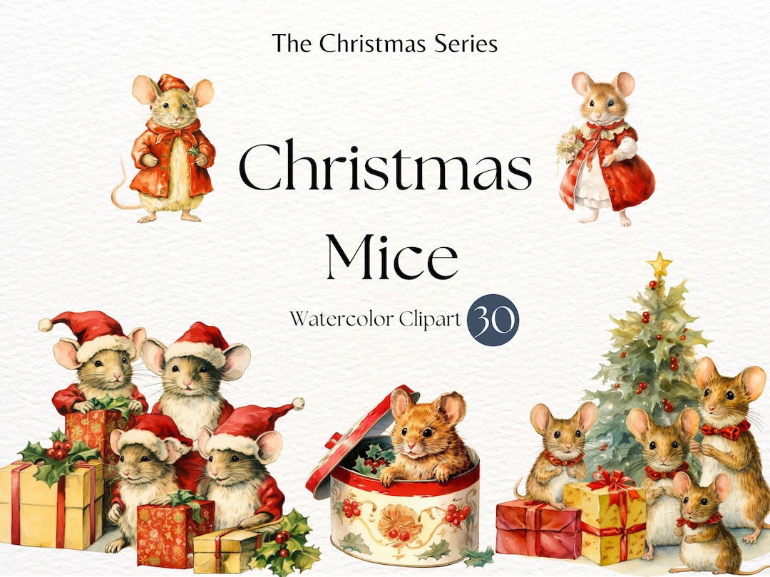 Christmas Mice Clipart | Watercolor Winter Bundle | Vintage Christmas ...